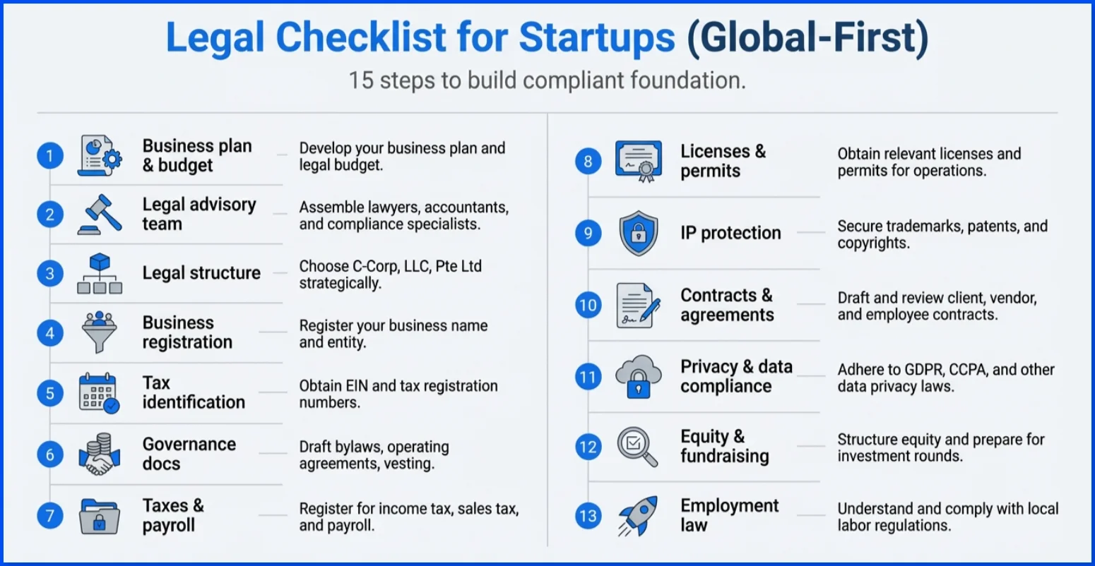15 Steps Legal Checklist for Startups: Compliance Guide + Free PDF